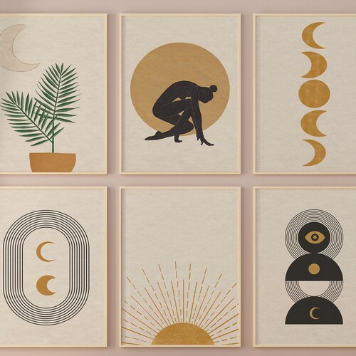 Moon Phases Art Print Boho Decor La Luna Mid Century Modern - Etsy