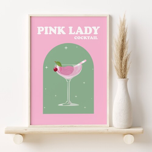 Trendy Pink Print Retro Style Drinks Poster Vodka Print - Etsy