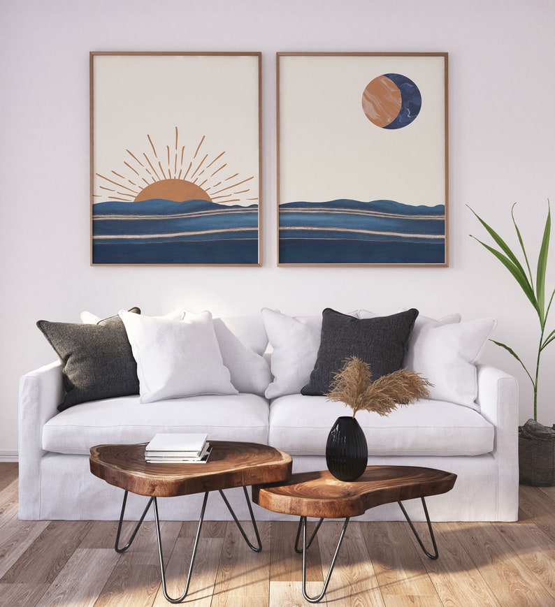 Sun and Moon Wall Art Abstract Art Minimalist Wall Art Set - Etsy