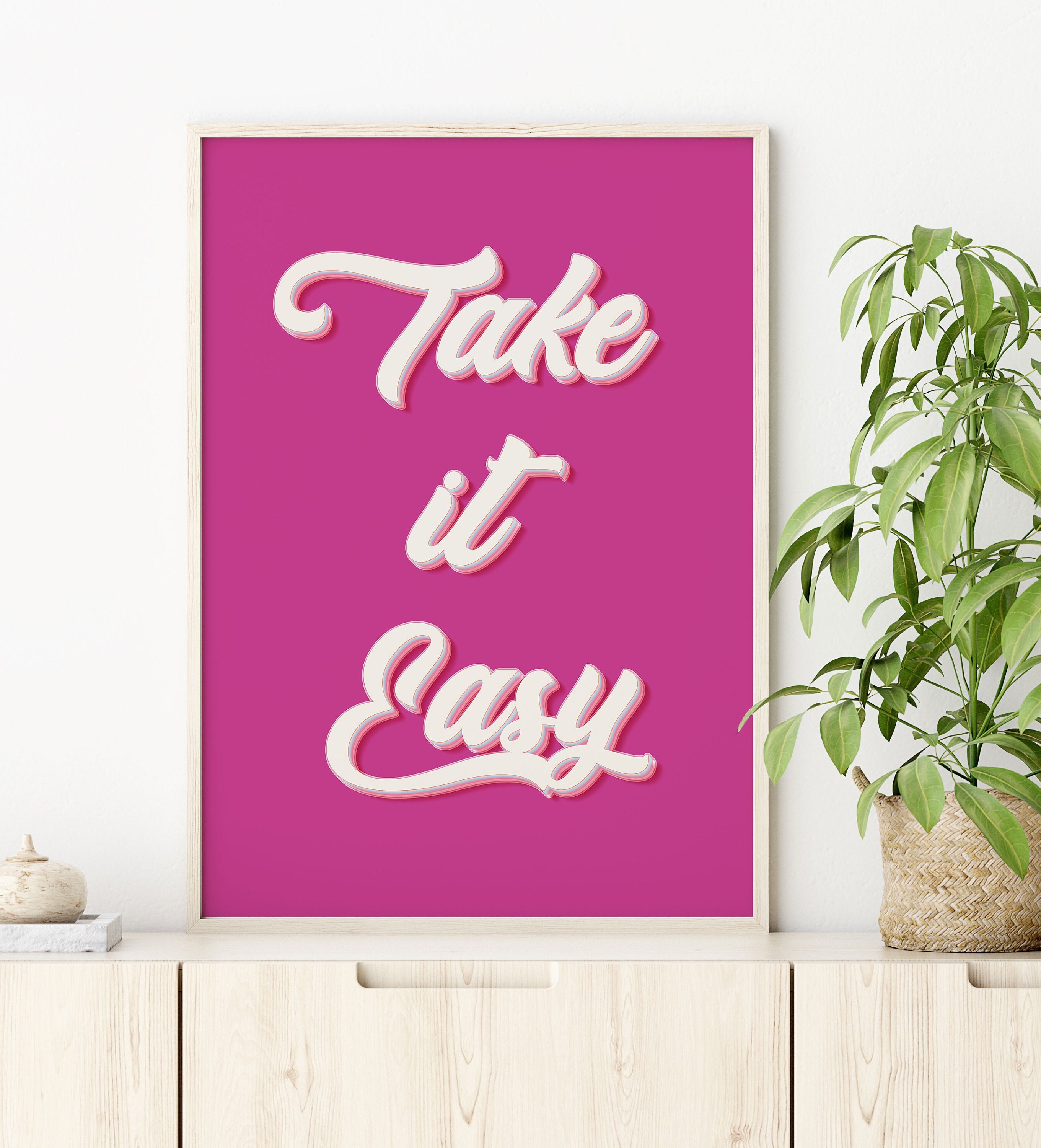 Take It Easy Retro Quote Wall Art, Inspirational Quote Dorm Poster ...