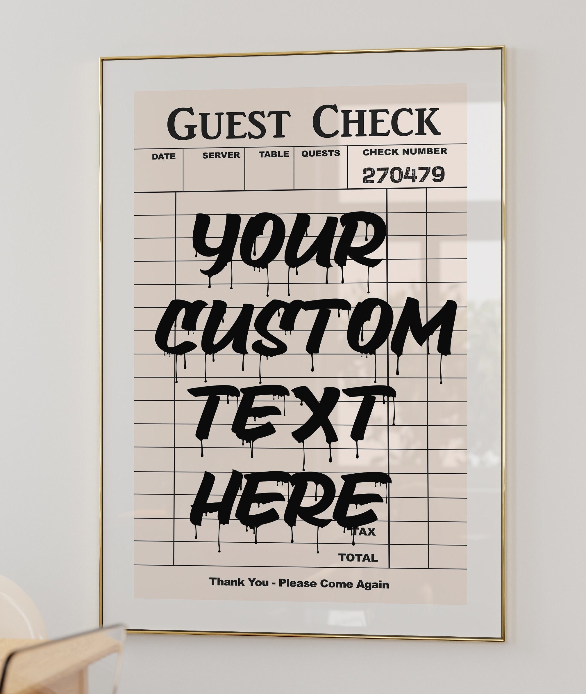 Custom Guest Check Art Print, Preppy Wall Art, Dripping Paint Effect ...