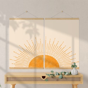 Boho Sun Print Set of 2, Yellow Sun Poster, Modern Sunrise Art, Boho ...