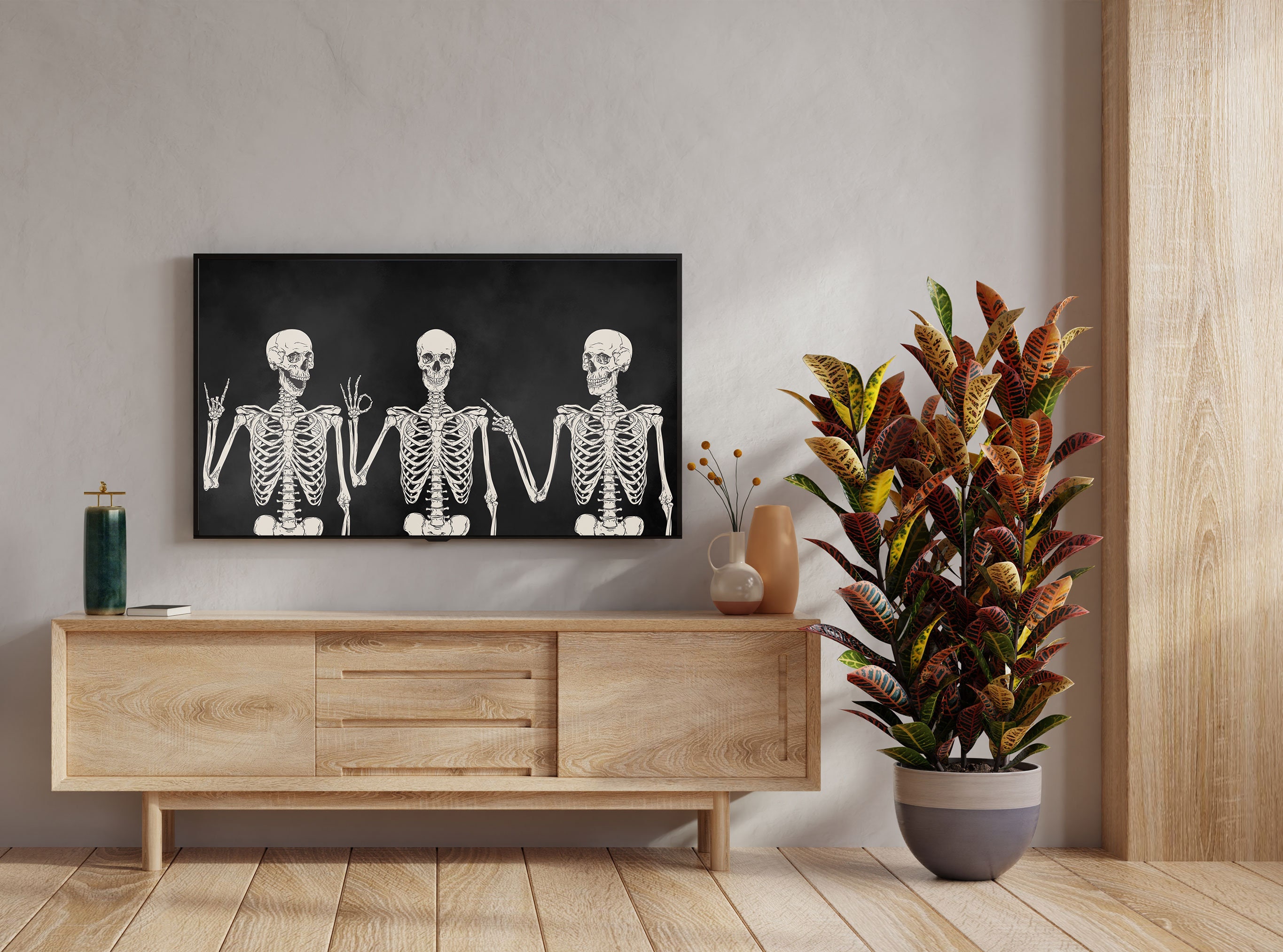 Halloween Art Frame TV Funny Skeleton Print Modern Digital - Etsy
