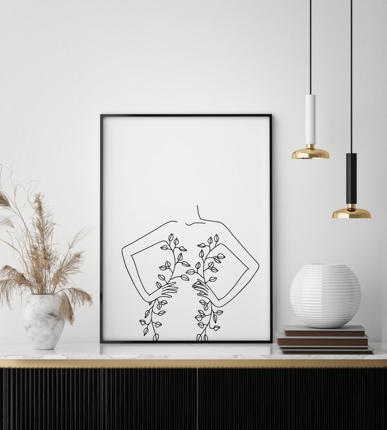 Woman Line Art, Chic Boho Wall Art, Minimalist Line Art Poster, Single ...