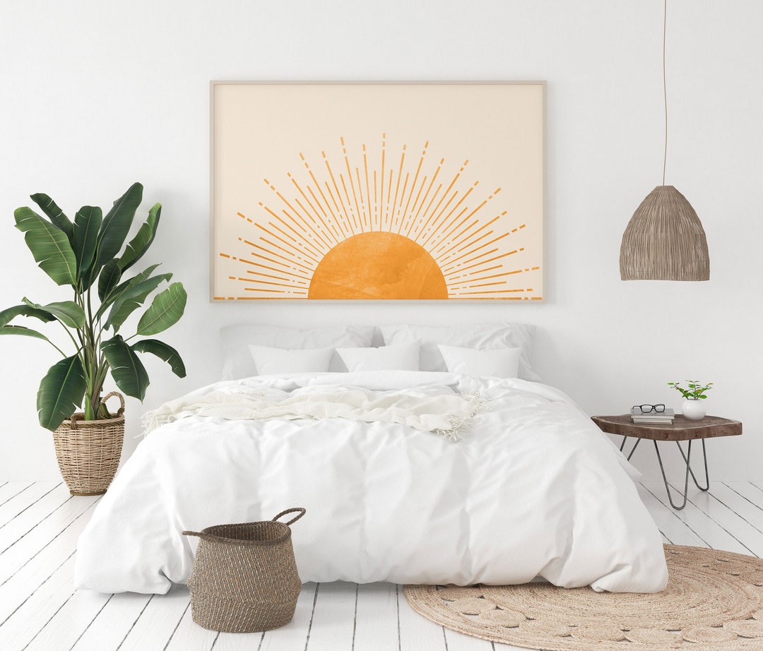 Boho Horizontal Sun Print, Yellow Sun Poster, Sunrise Wall Art, Boho ...
