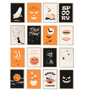 Trendy Halloween Print Bundle, Halloween Wall Art Set, 20 Black White ...