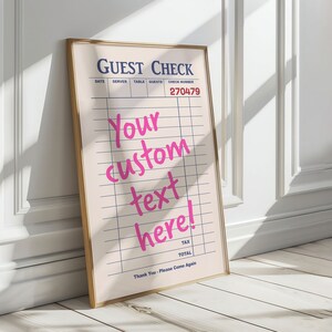 Custom Guest Check Poster, Trendy Wall Art, Personalised Guest Check ...