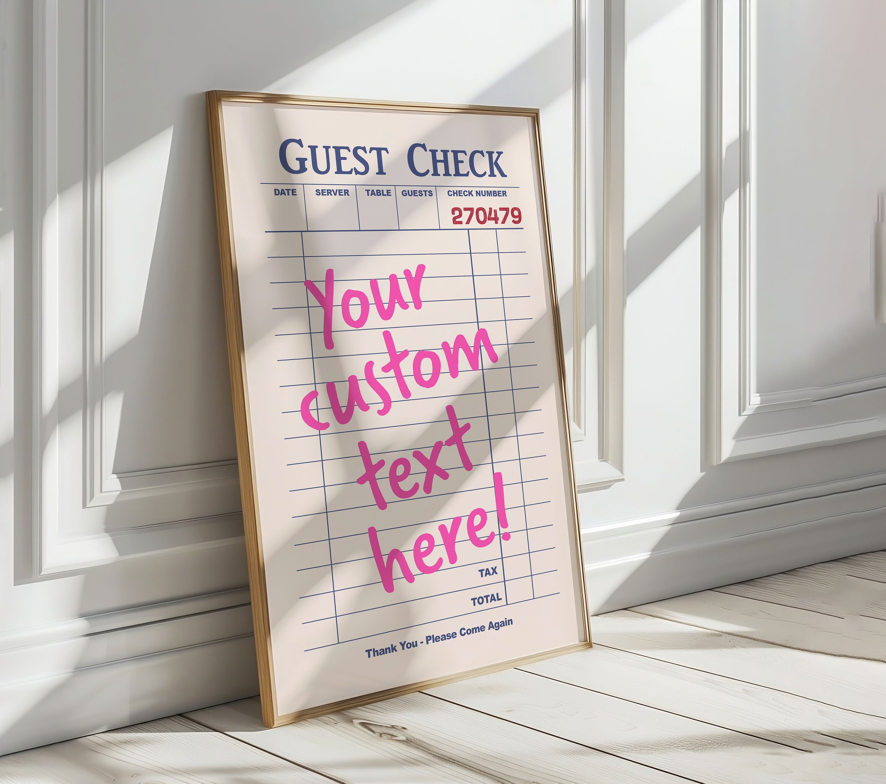 Custom Guest Check Poster, Trendy Wall Art, Personalised Guest Check ...