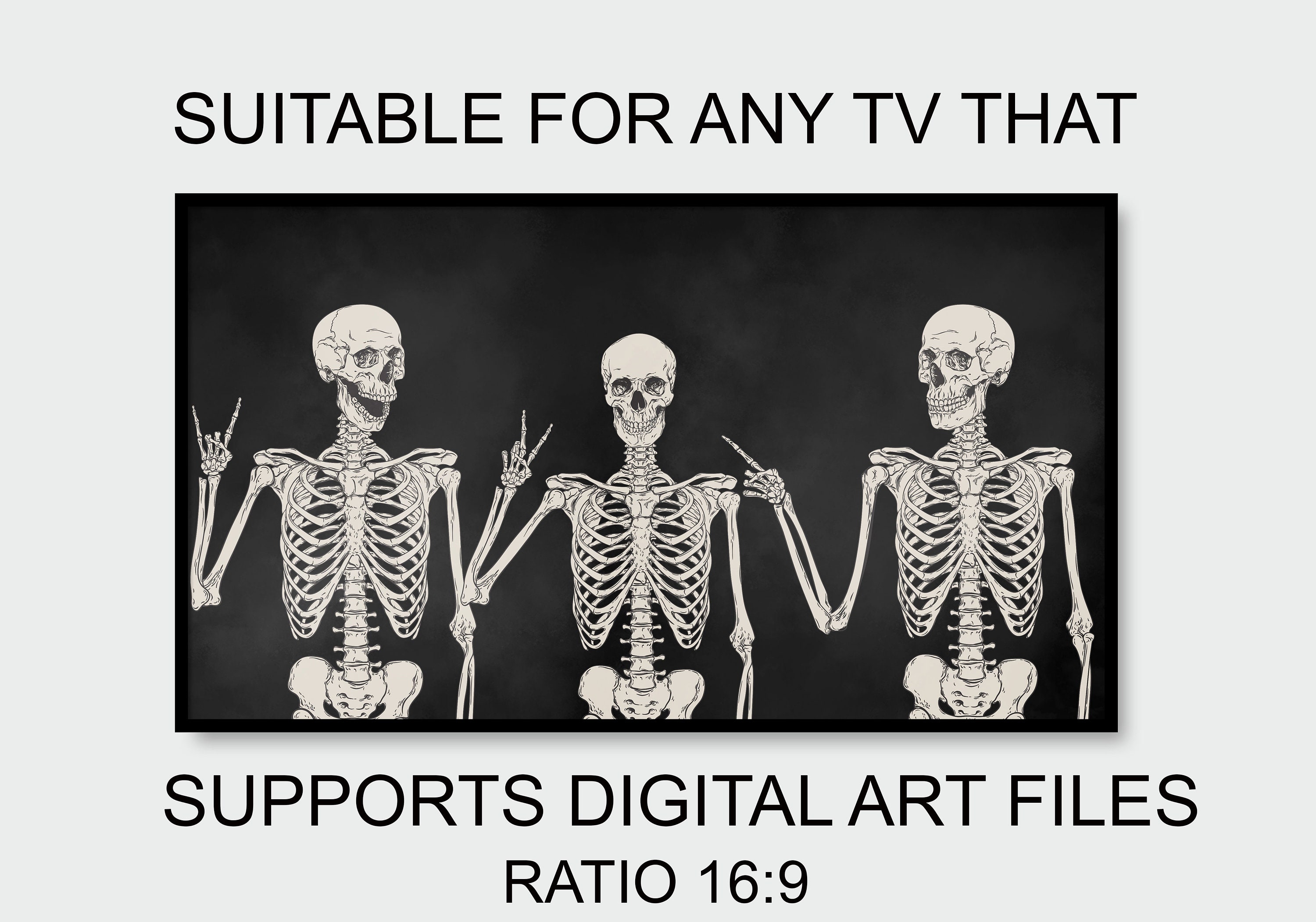 Halloween Art Frame TV Funny Skeleton Print Modern Digital - Etsy