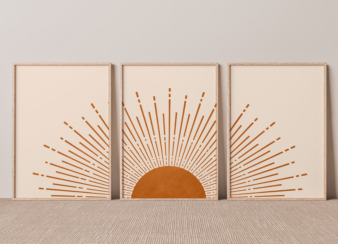 Retro Sunset Print Terracotta Sun Poster Set of 3 Prints - Etsy