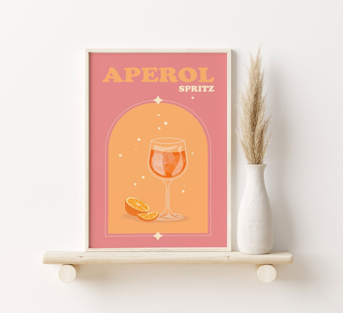 Cute Bar Cart Poster, Aperol Spritz Cocktail Print, Trendy Apartment ...