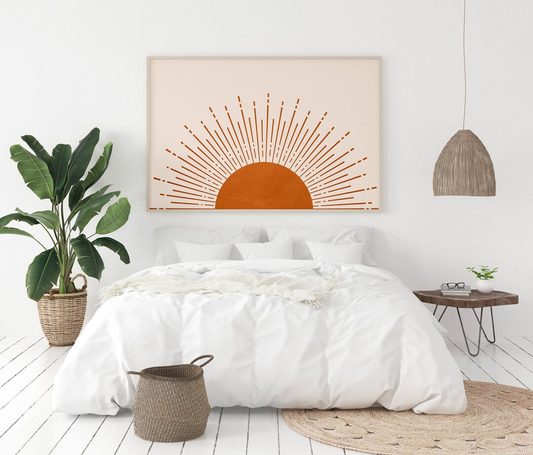 Boho Sun Horizontal Print, Mid Century Burnt Orange Sun Poster Sunrise ...