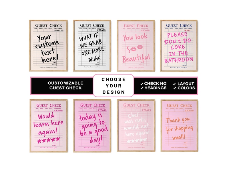 Custom Guest Check Poster, Trendy Wall Art, Personalised Guest Check ...