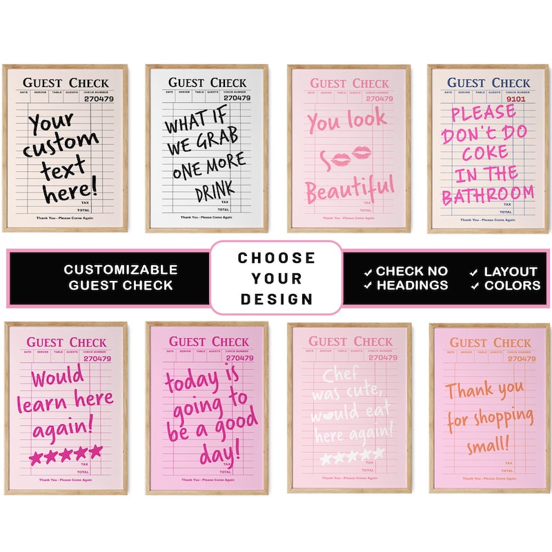 Pink Guest Check Poster Custom - Etsy