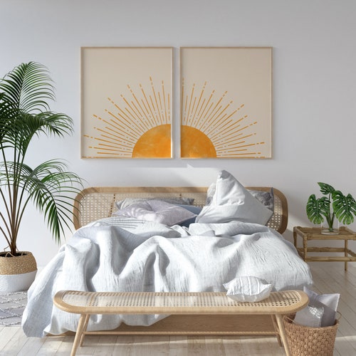 Boho Horizontal Sun Print Yellow Sun Poster Sunrise Wall - Etsy