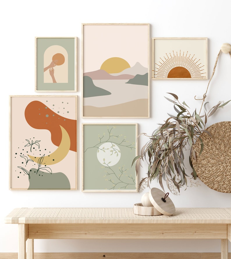 Boho Gallery Wall Print Set Modern Boho Prints Matching Rust | Etsy