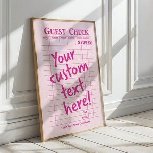 Custom Guest Check Poster, Trendy Wall Art, Personalised Guest Check ...