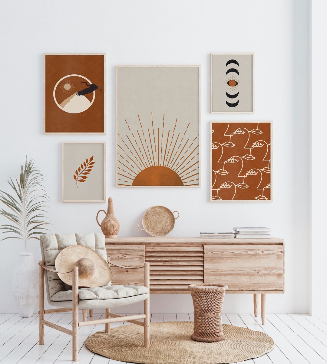 Terracotta Print Set of 5, Gallery Wall Set, Above Bed Art for Boho ...