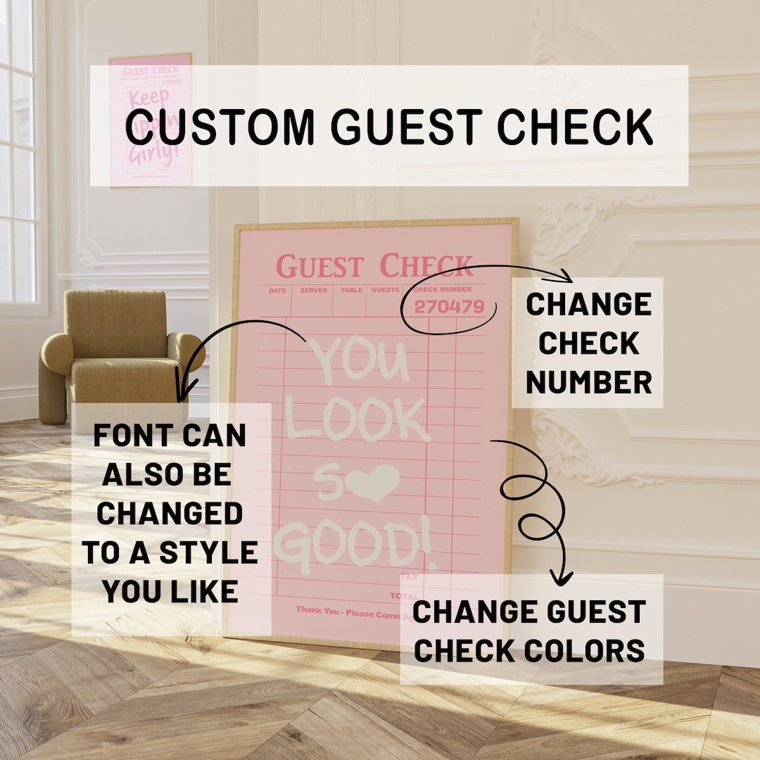 Custom Guest Check Poster, Trendy Wall Art, Personalised Guest Check ...