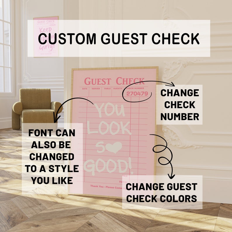 Custom Guest Check Poster, Trendy Wall Art, Personalised Guest Check ...