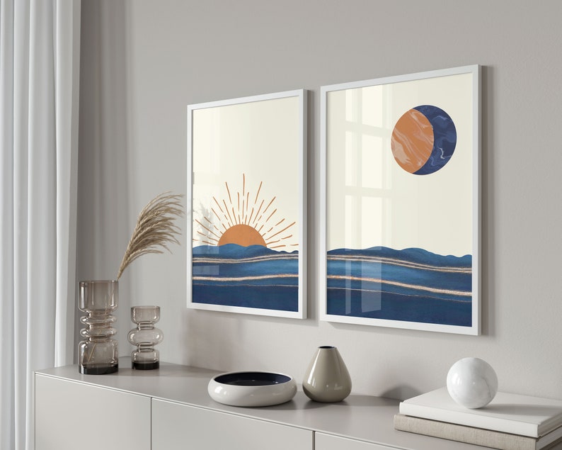 Sun and Moon Wall Art Abstract Art Minimalist Wall Art Set - Etsy