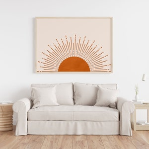 Boho Sun Horizontal Print, Mid Century Burnt Orange Sun Poster Sunrise ...