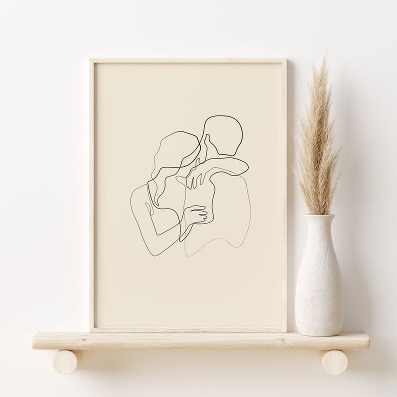 Abstract Couple Line Art Above Bed Art, Couple One Line Body Art ...