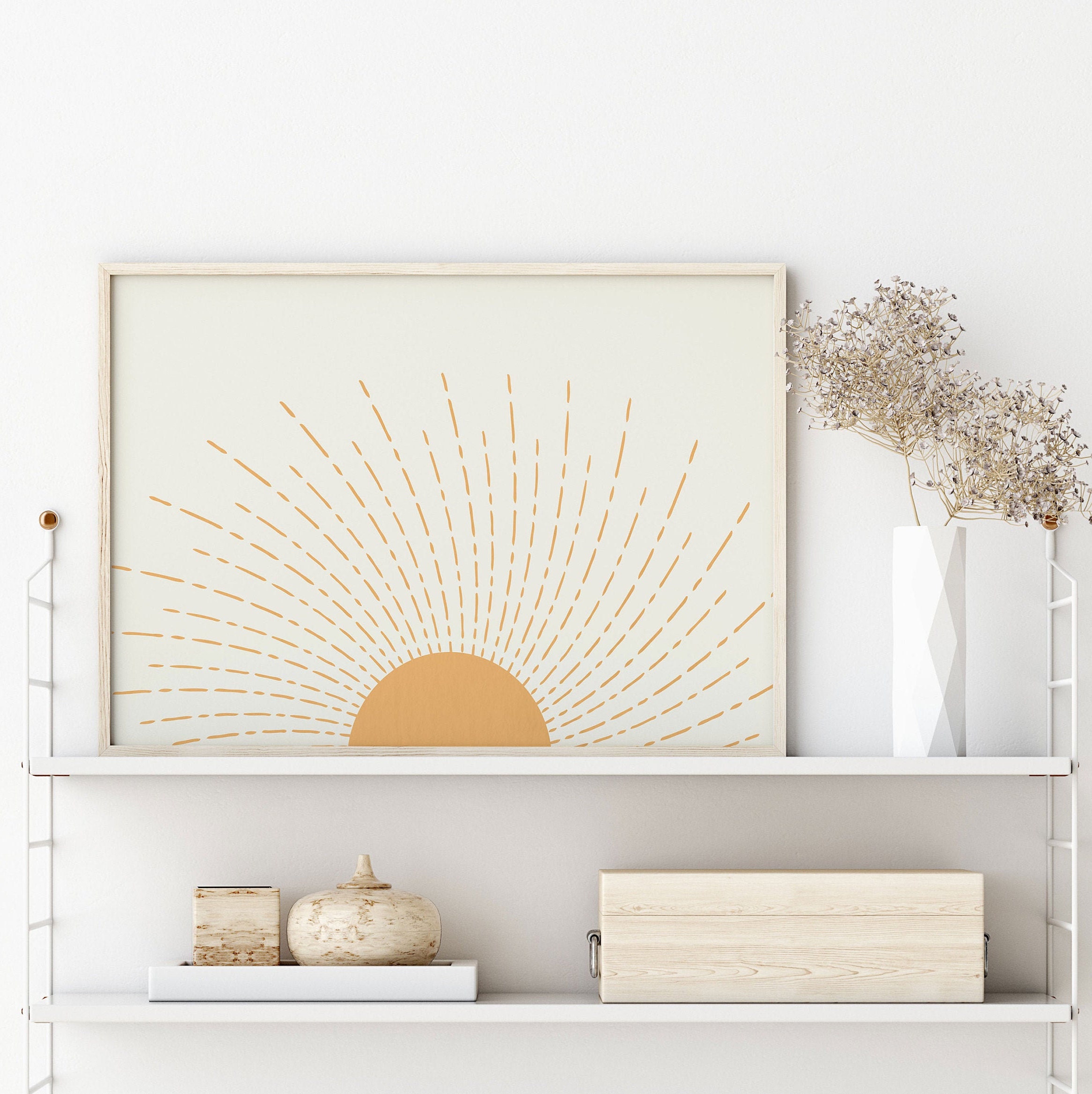 Yellow Sunrise Print Boho Art Print Horizontal Sun Poster | Etsy