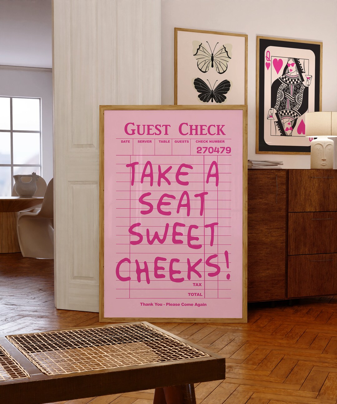 Girly Wall Art, Pink Poster, Take A Seat Sweet Cheeks, Guest Check ...
