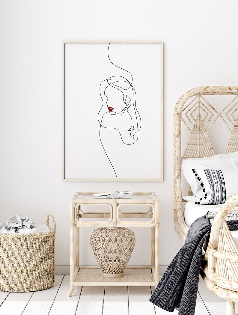Woman Line Art Chic Boho Print, Female Body Line Art, Single Line ...