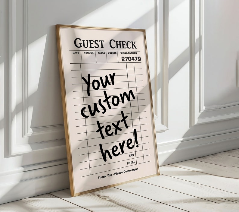 Custom Guest Check Poster, Trendy Wall Art, Personalised Guest Check ...