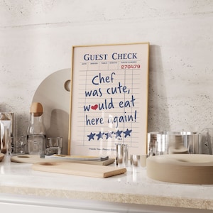 Guest Check Print, Trendy Kitchen Wall Art, Chef Was Cute Would Eat ...