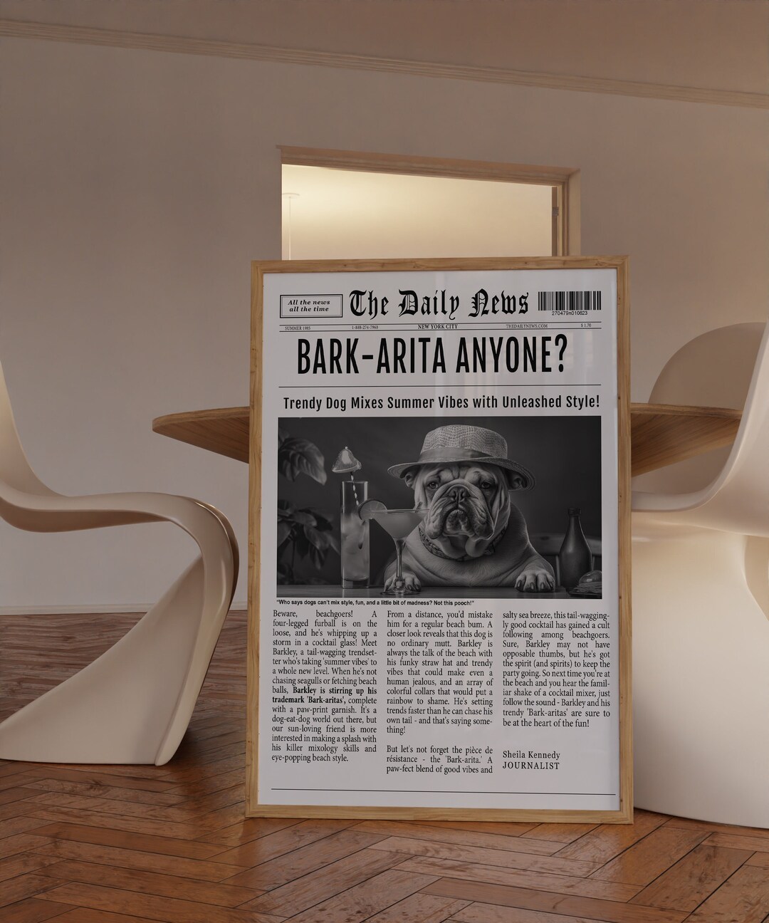 Trendy Newspaper Print, Bar Cart Art, Fun Bark-arita Newspaper Poster ...