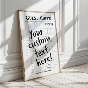 Custom Guest Check Poster, Trendy Wall Art, Personalised Guest Check ...
