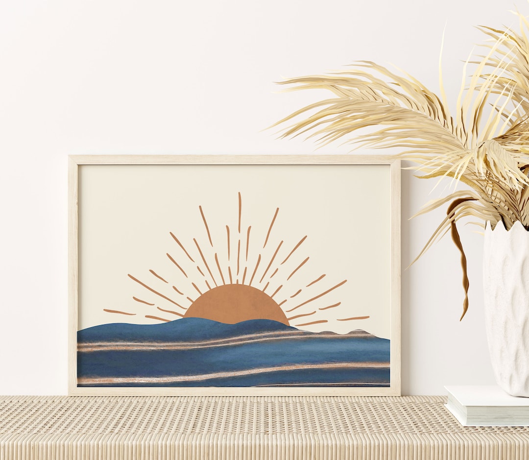Abstract Rising Sun Print, Burnt Orange Sun Wall Art, Sun Home Decor ...