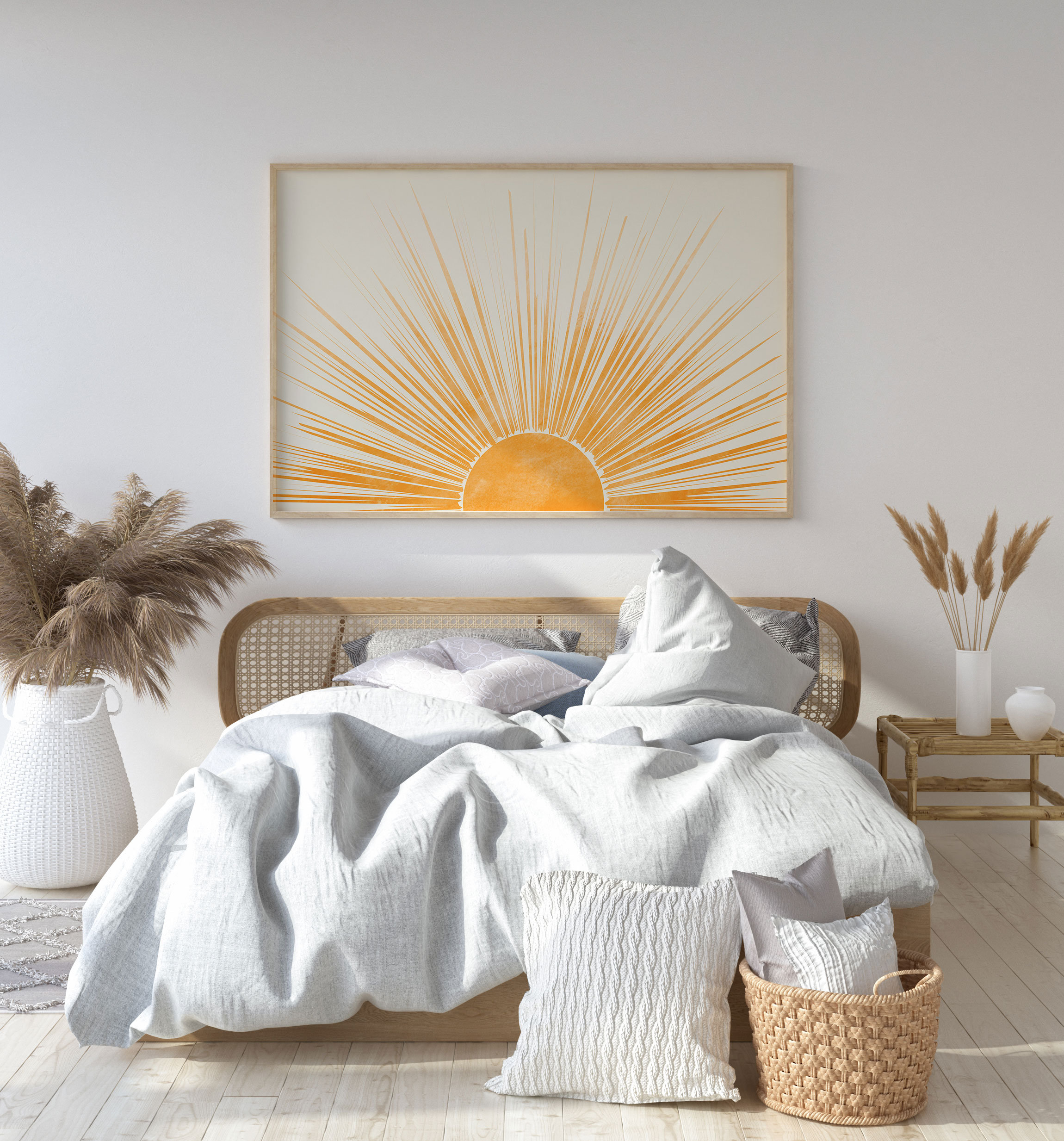Boho Horizontal Sun Print, Yellow Sun Poster, Sunrise Wall Art, Boho ...