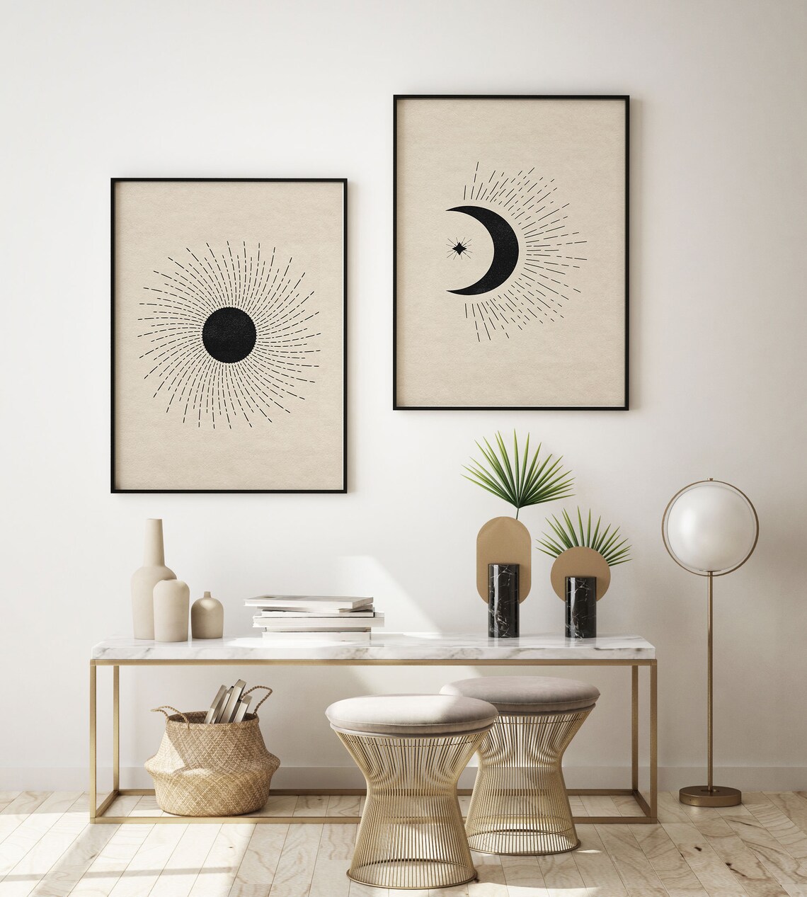 Sun and Moon Wall Art Abstract Art Boho Sun and Moon Print | Etsy