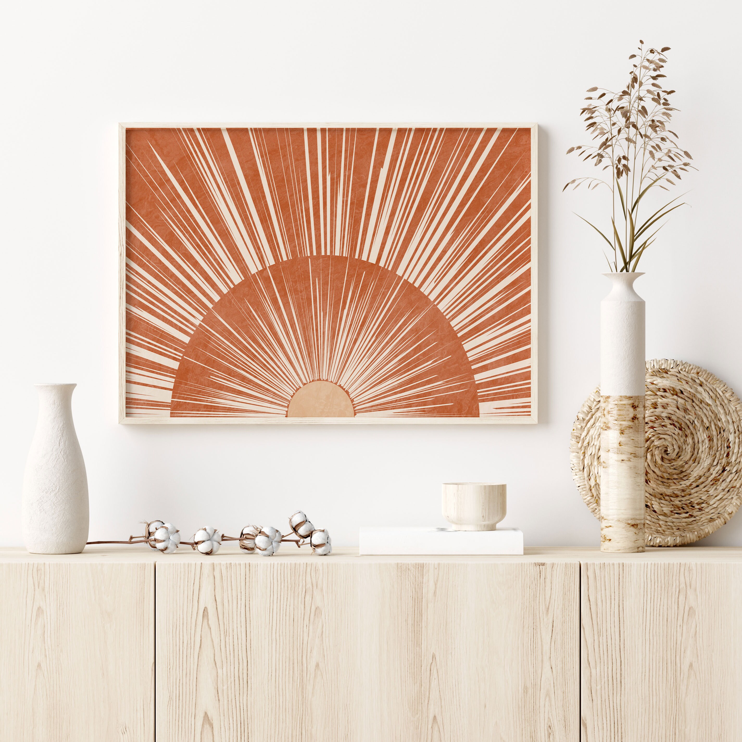 Boho Horizontal Sun Print Terracotta Sun Poster Sunrise Wall - Etsy
