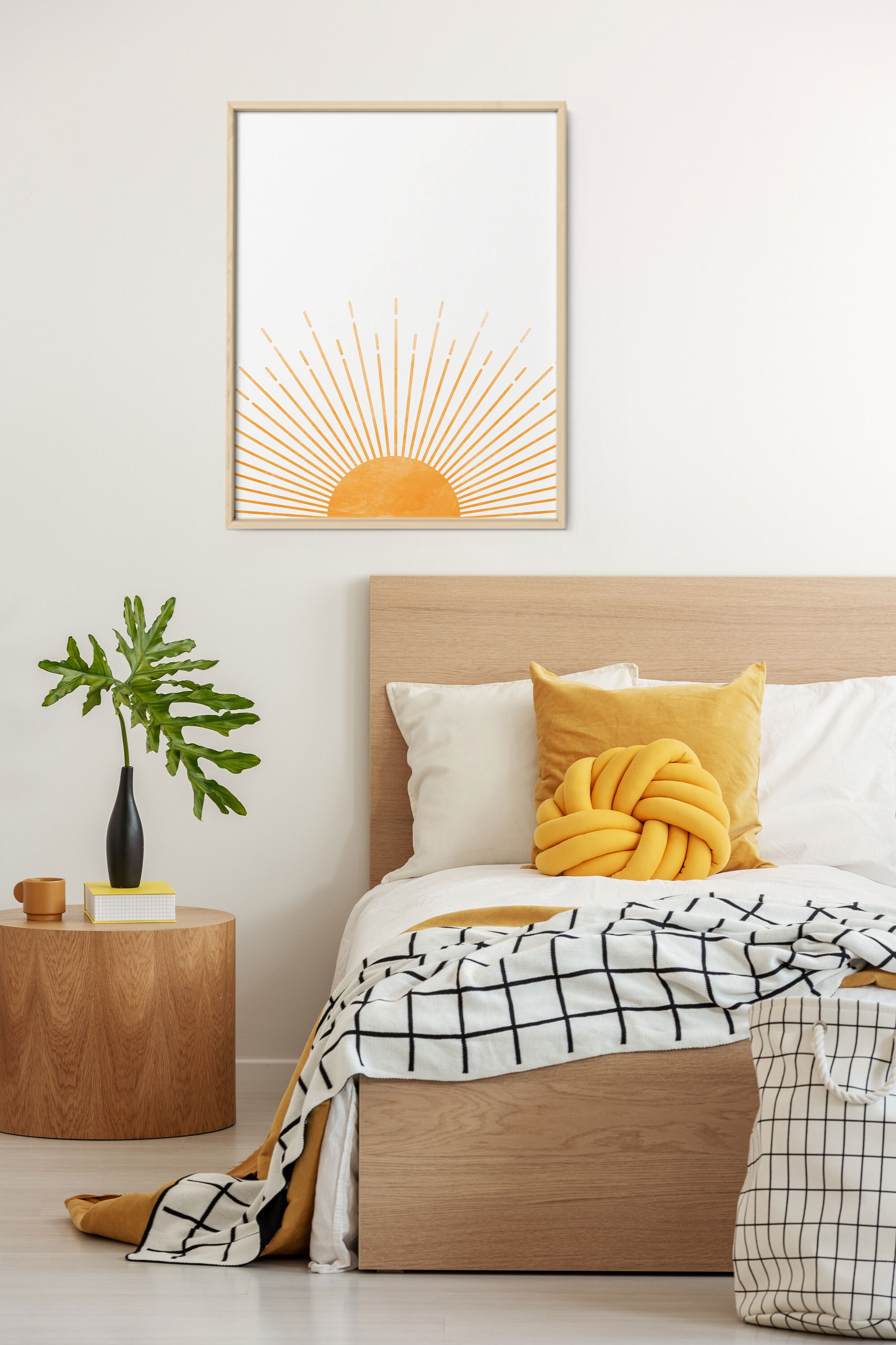 Yellow Sun Print, Boho Yellow Sun Poster, Sunrise Wall Art, Boho Art ...