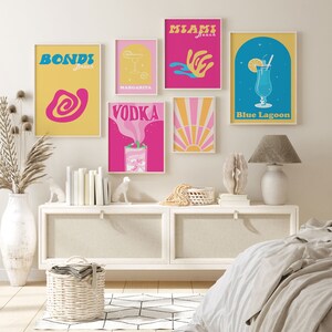 Trendy Colorful Print Set of 6, Gallery Wall Poster Bundle, Retro Bar ...