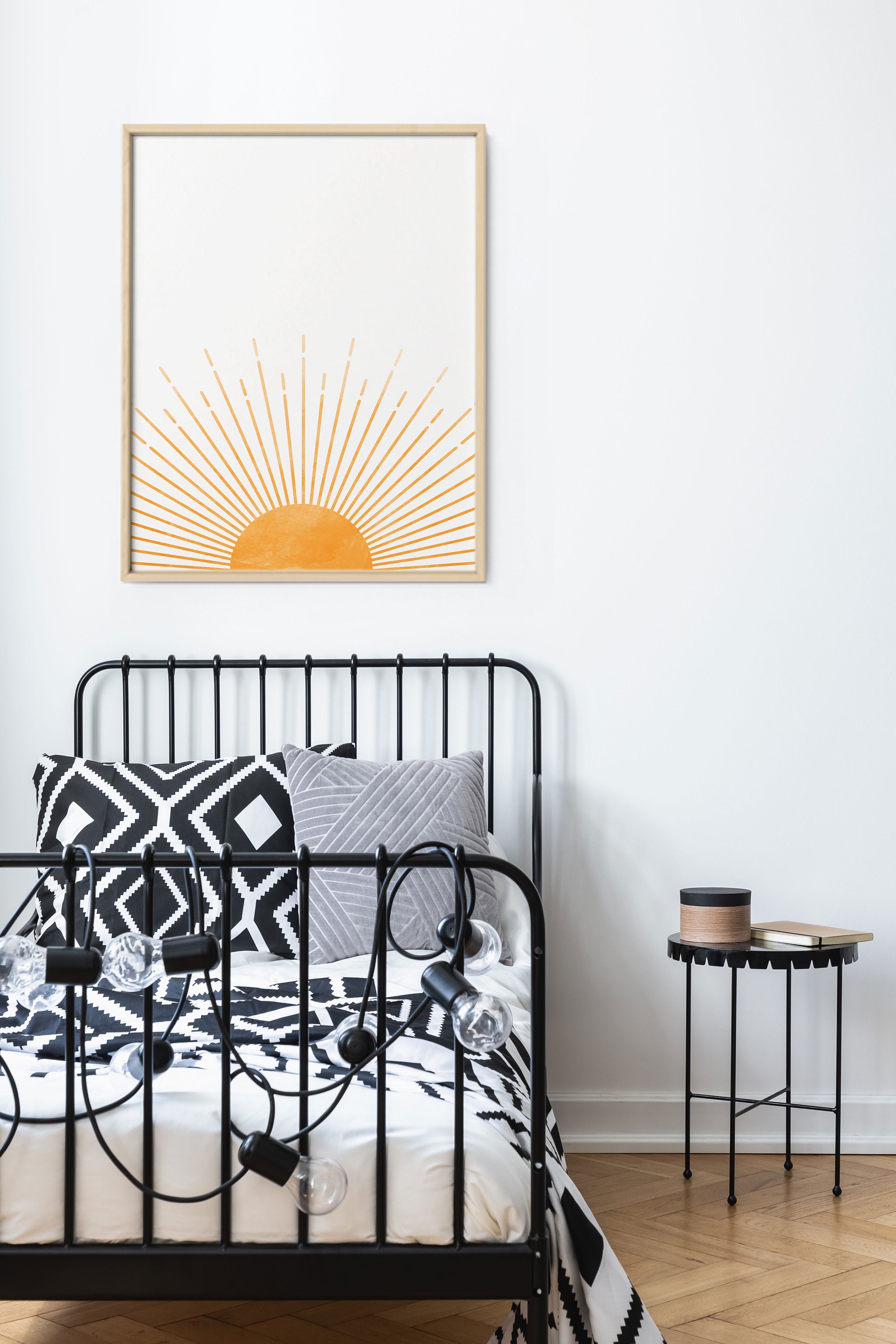 Yellow Sun Print Boho Yellow Sun Poster Sunrise Wall Art | Etsy