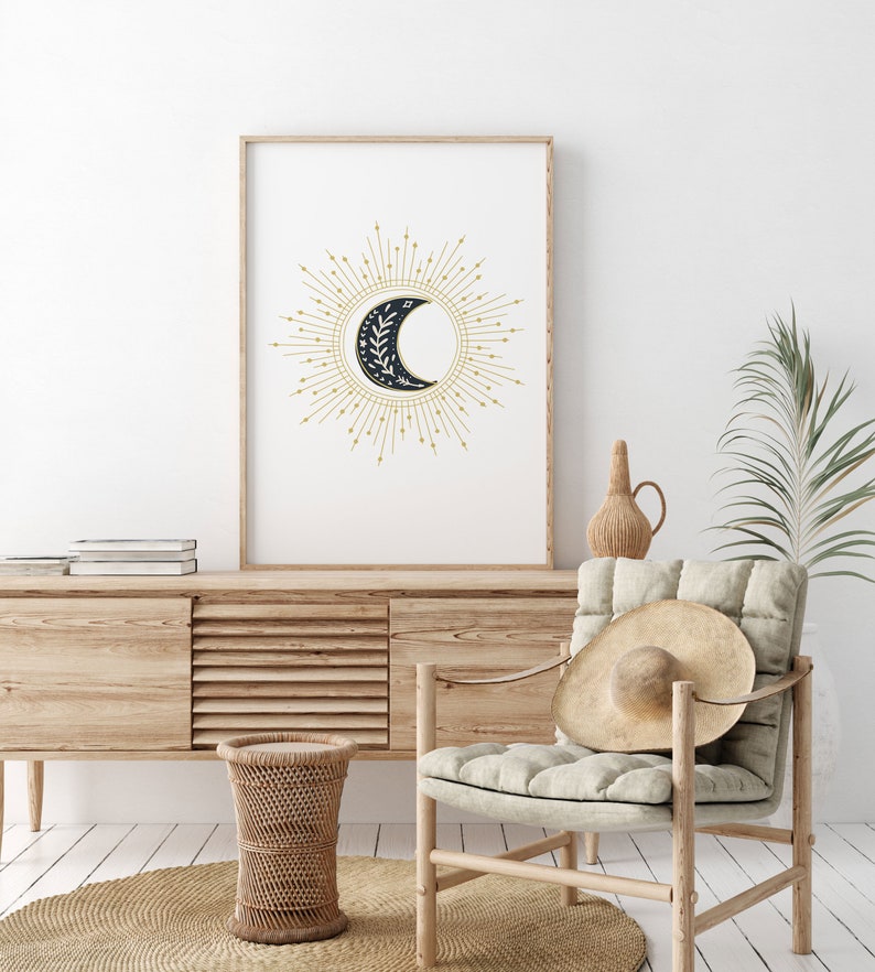 Sun Illustration Sun Moon Boho Art Abstract Minimalist Wall Art Boho ...