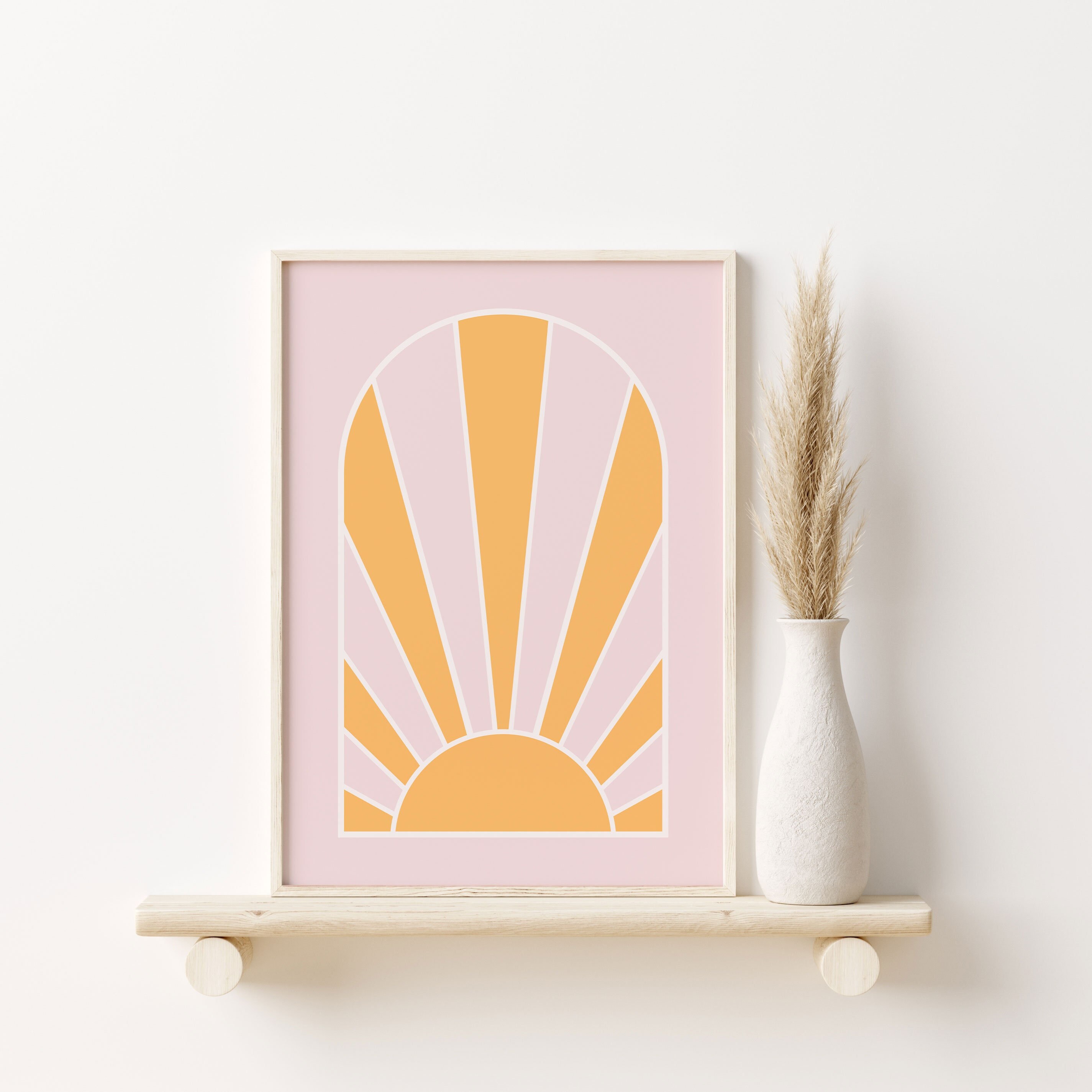 Yellow Sun Wall Art Pink Poster Aesthetic DIGITAL DOWNLOAD | Etsy