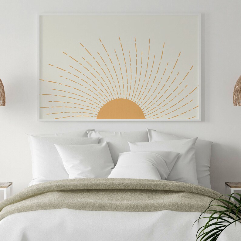 Yellow Sunrise Print Boho Art Print Horizontal Sun Poster - Etsy