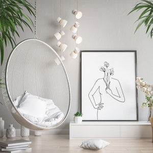 Woman Body Line Art With Flower Head Modern Minimalist Art | Etsy