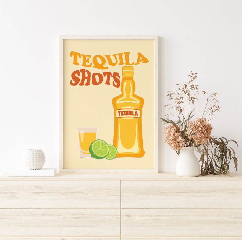 Trendy Tequila Poster Retro 70s Print Yellow and Rust | Etsy