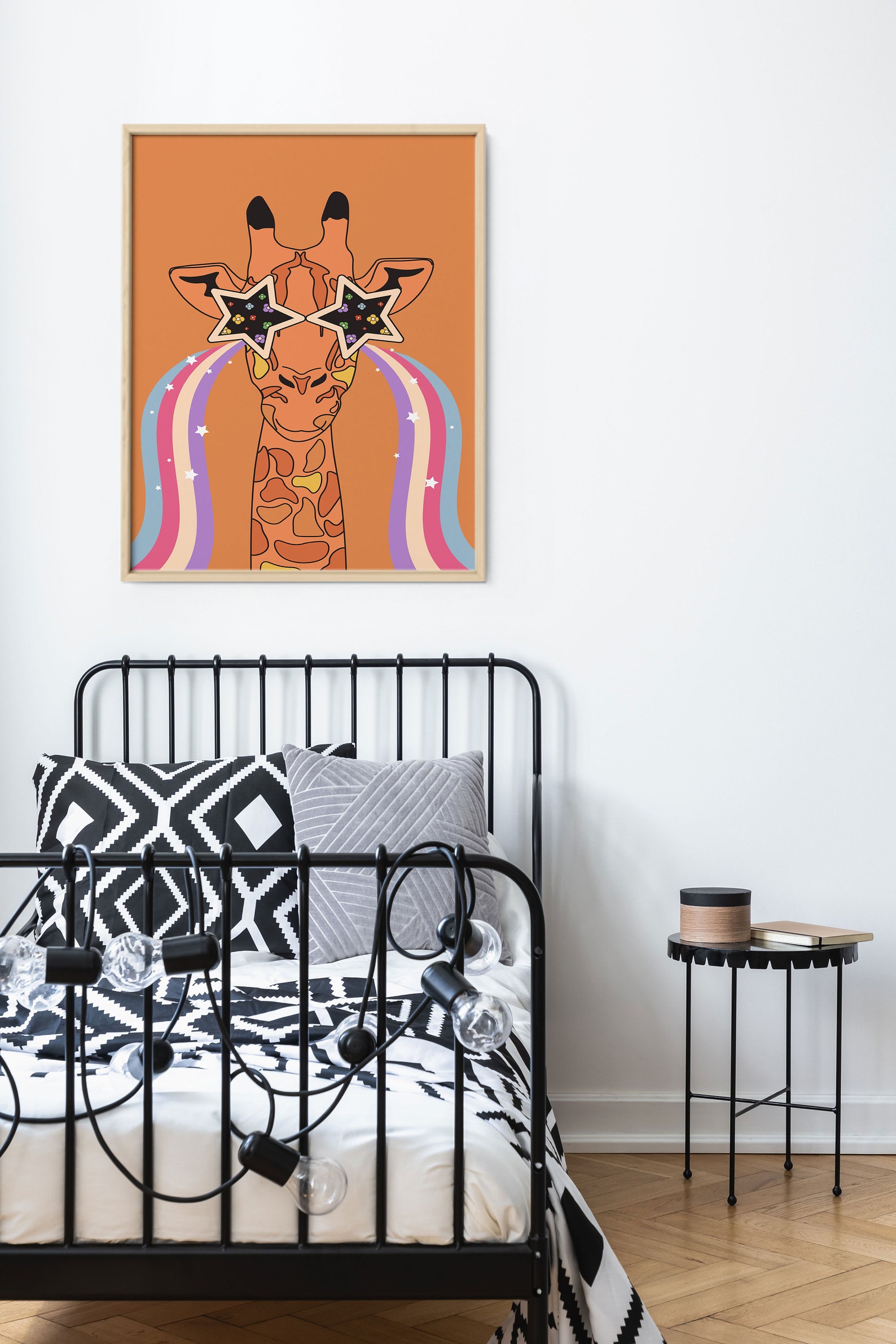 Retro Giraffe Print Funky Giraffe Wall Art With Rainbow | Etsy