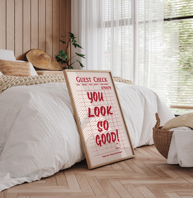 Trendy Wall Art Set, Red Guest Check Print, Lucky You Poster, Retro ...