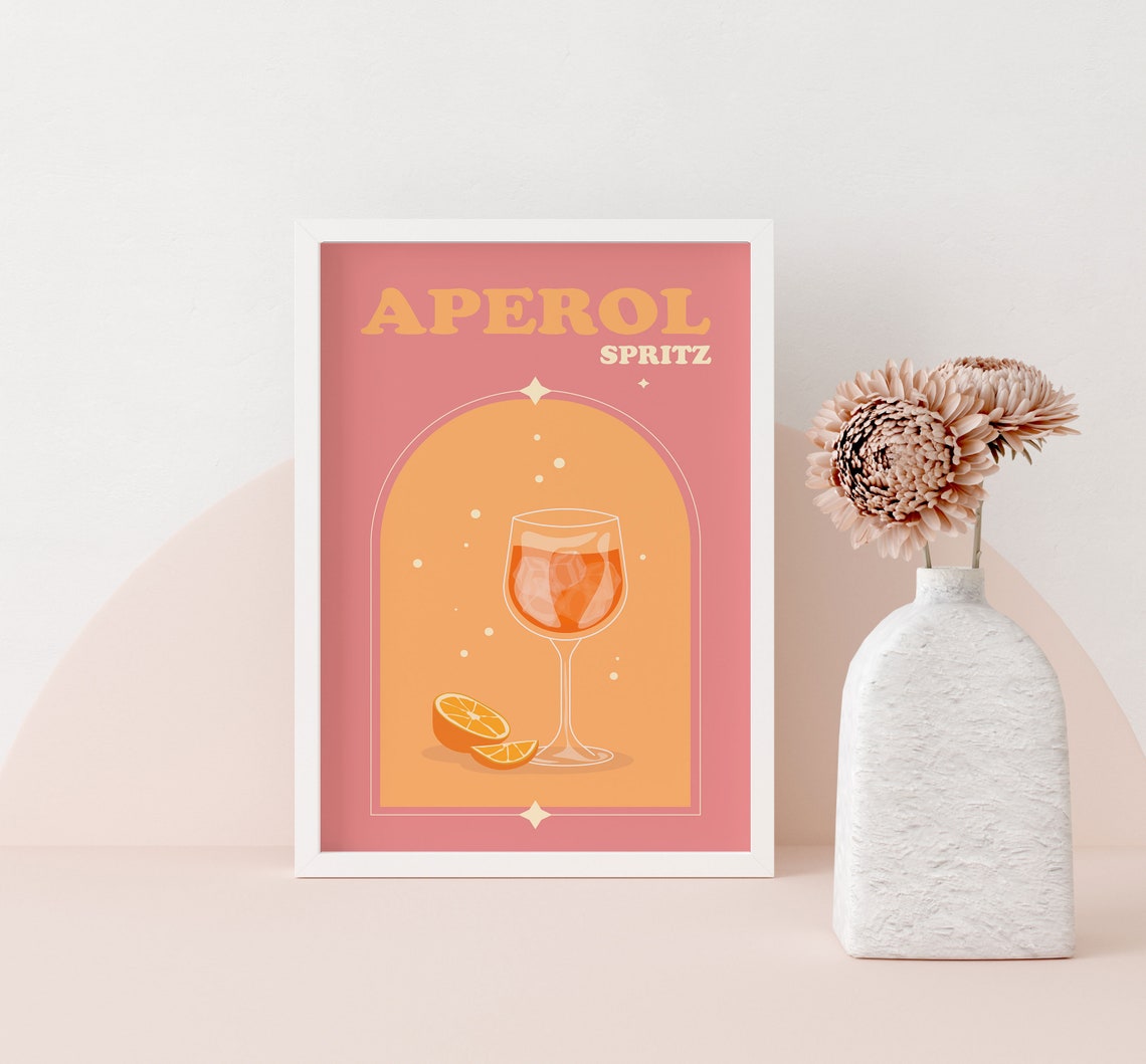 Cute Bar Cart Poster Aperol Spritz Cocktail Print Trendy | Etsy