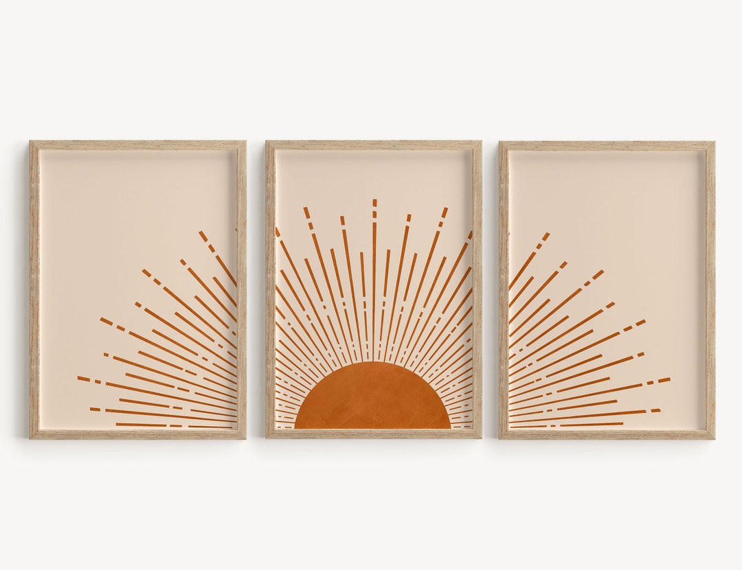 Retro Sunset Print, Terracotta Sun Poster Set of 3 Prints, Sunset Art ...